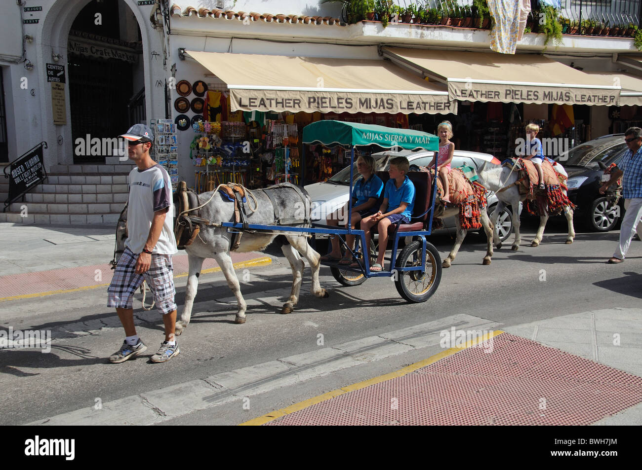 Burro taxi (donkey rides) train, Mijas, Costa del Sol, Malaga Province ...