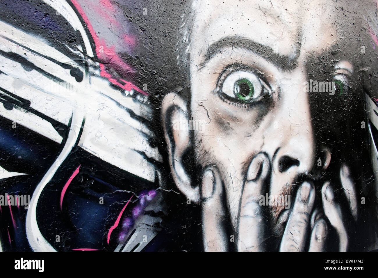 graffiti wall scared face Stock Photo - Alamy