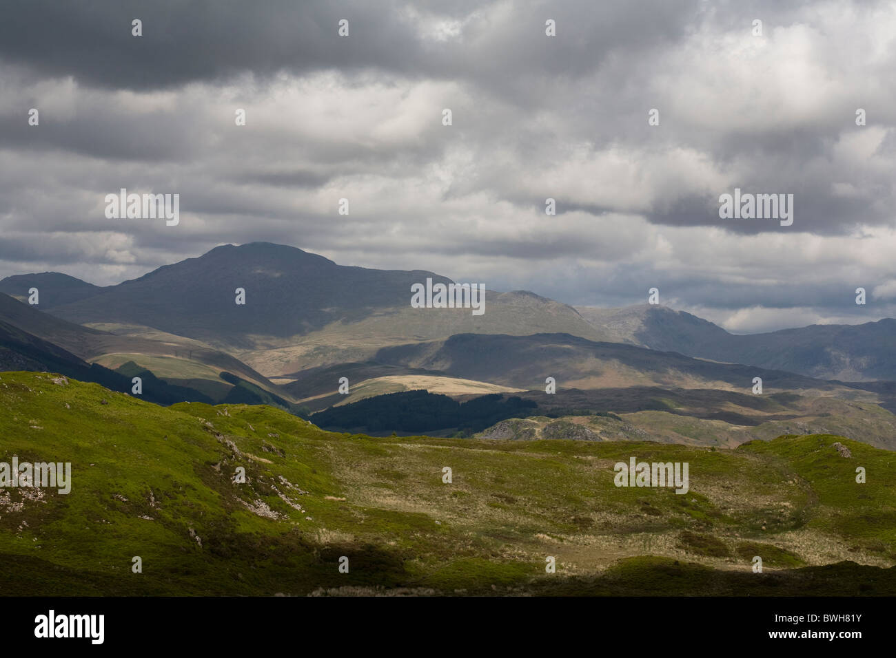 The cloud covered summit of Scafell from Muncaster Fell Eskdale Lake ...