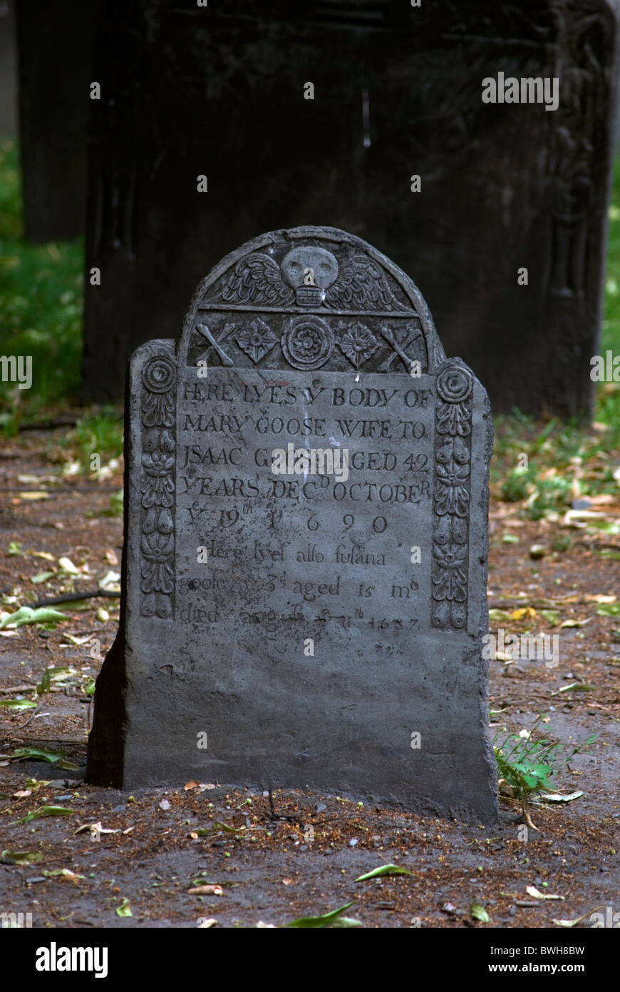 Tombstone of Mother Goose (Mary Goose) at Granary Burying Ground ...