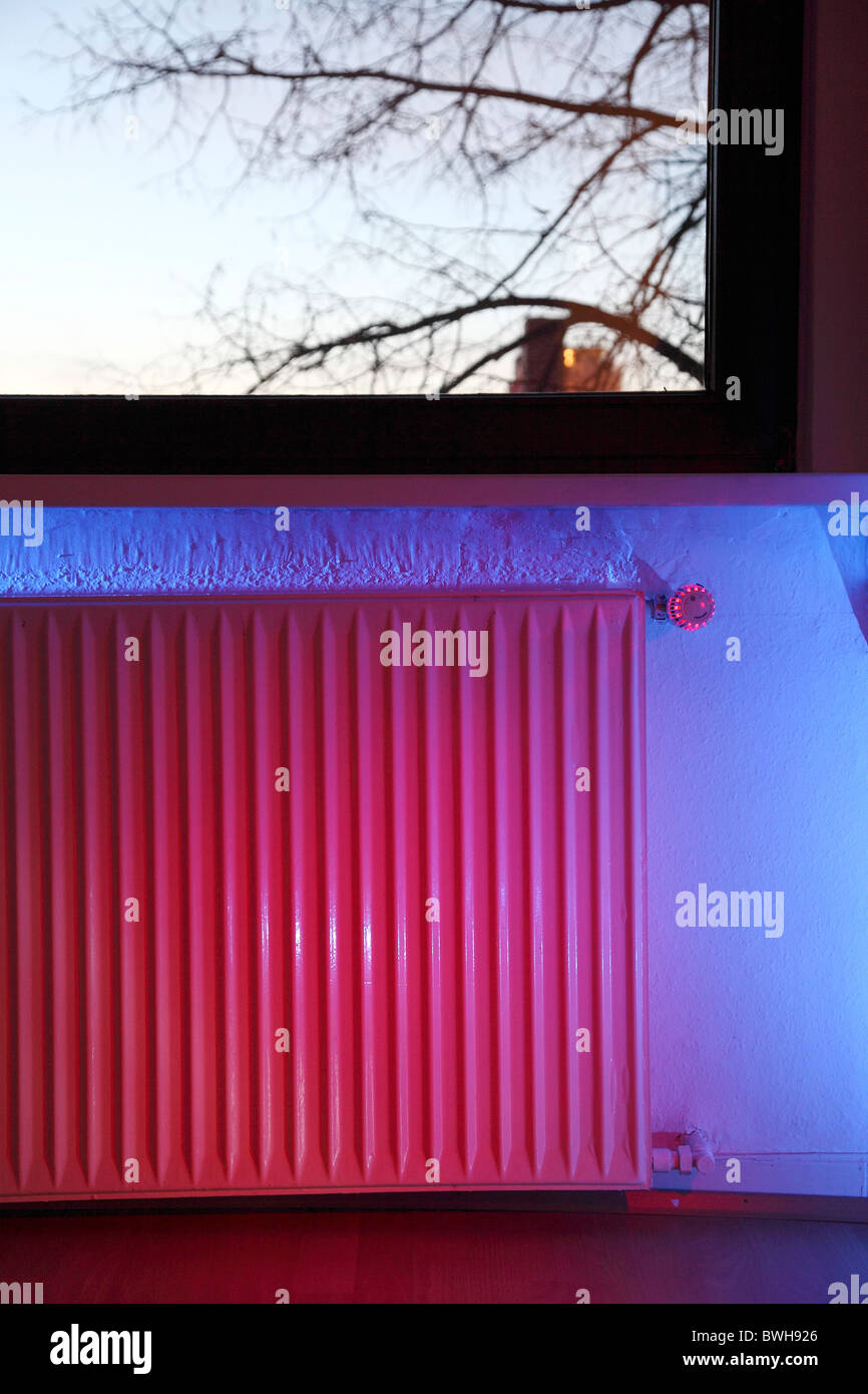 Illuminated radiator, thermostat, central heating in a private house ...