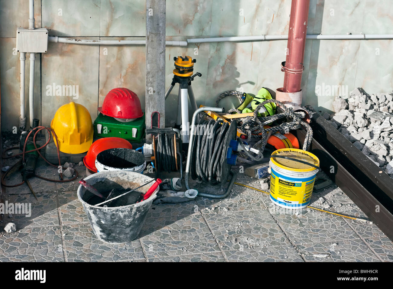 Work tools and equipment on a construction site Stock Photo - Alamy