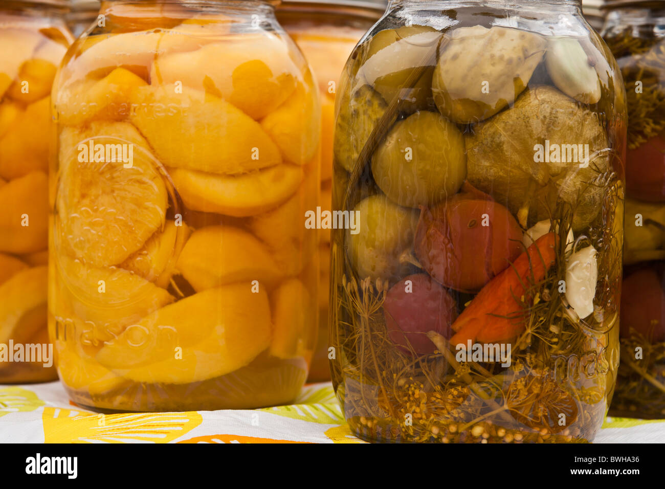 preserve jars farmers market Stock Photo - Alamy