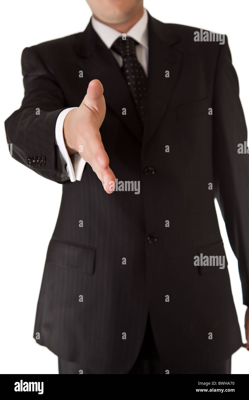 Businessman reaching on welcome hand on white isolated background Stock ...