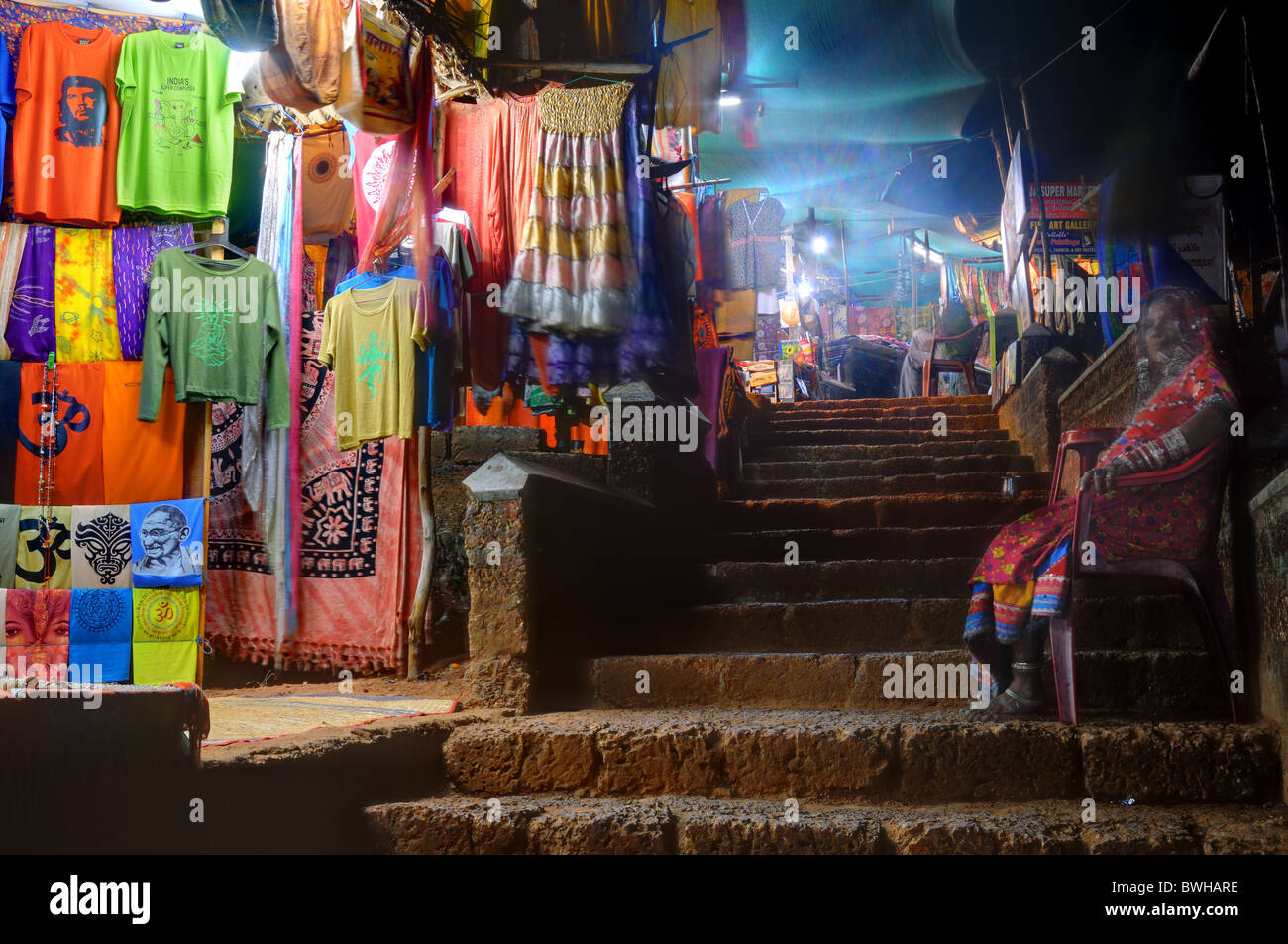 A tourist shop in Varkala India at night Stock Photo - Alamy