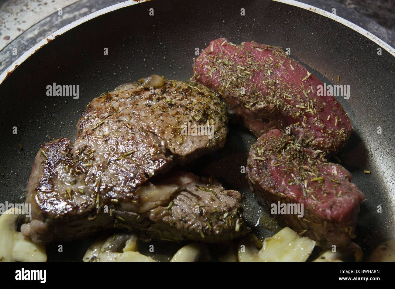 Cooking medium and rare fillet steak - 3 mins each side for medium, 1 ...