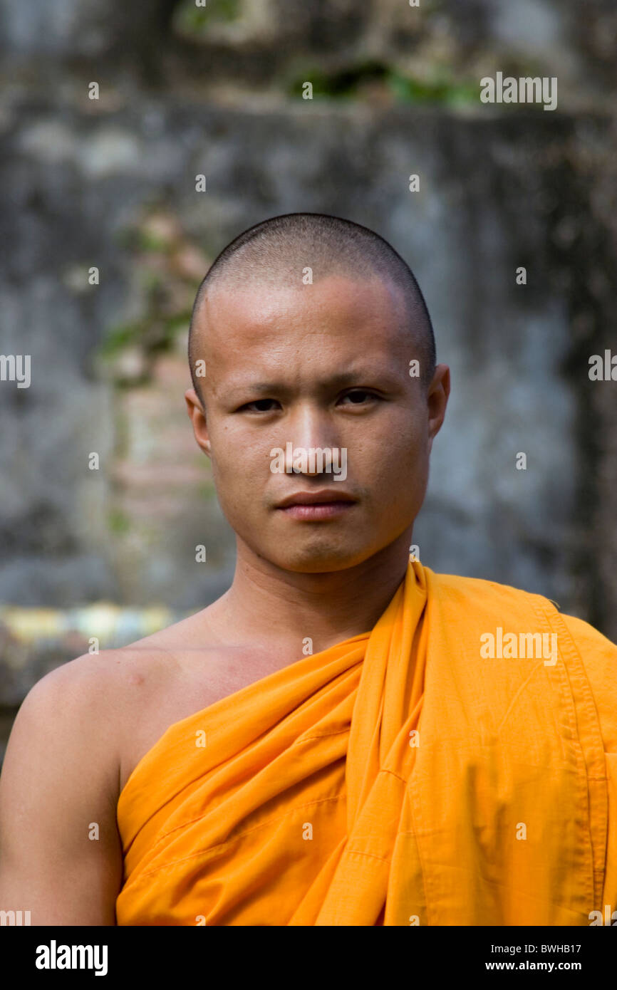 A Buddhist monk poses for a portrait at a temple in Nan, Thailand Stock ...