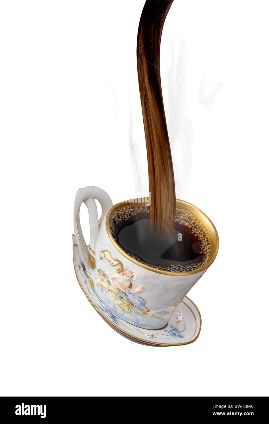 Pouring fresh morning cup coffee Cut Out Stock Images & Pictures - Alamy