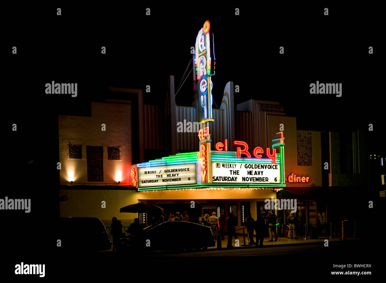 The "El Rey" theater on Wilshire Boulevard, Los Angeles, California, USA (at NIGHT Stock Photo ...