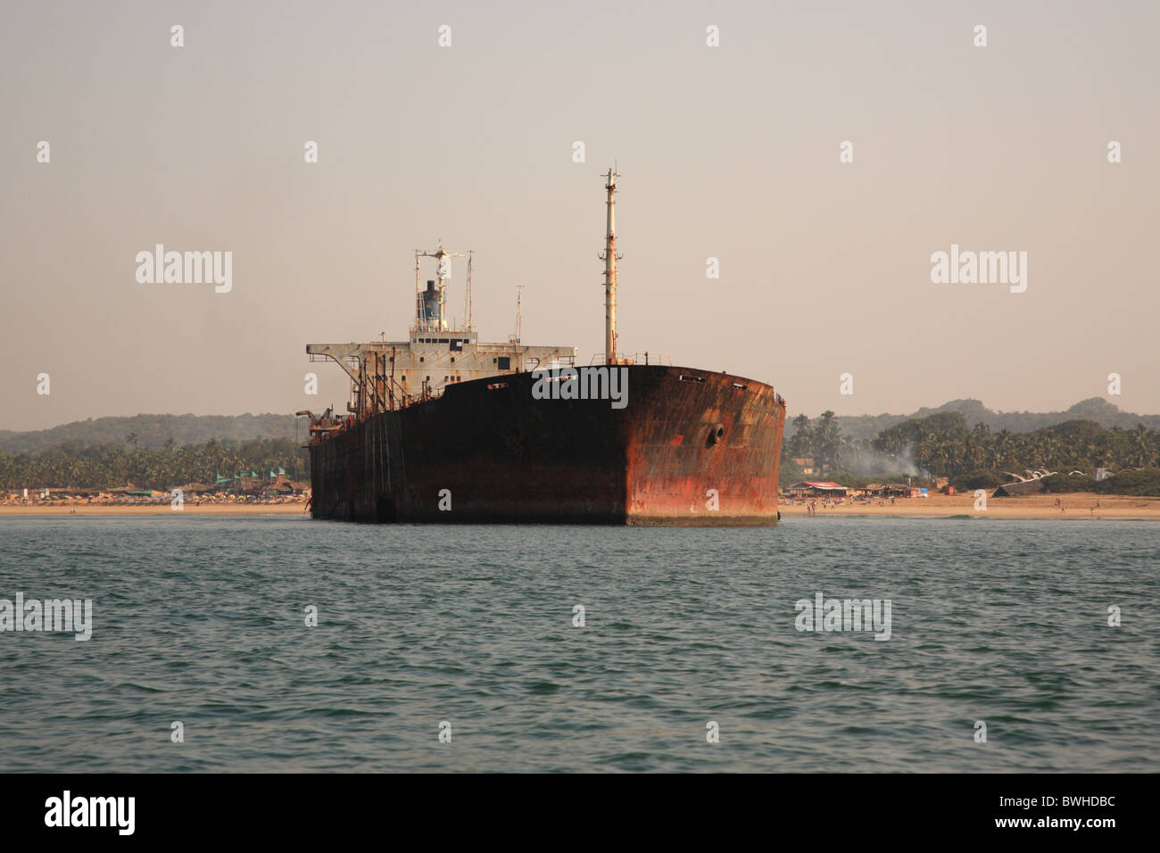 View of the massive River Princess Boat on the beach in Goa Stock Photo ...