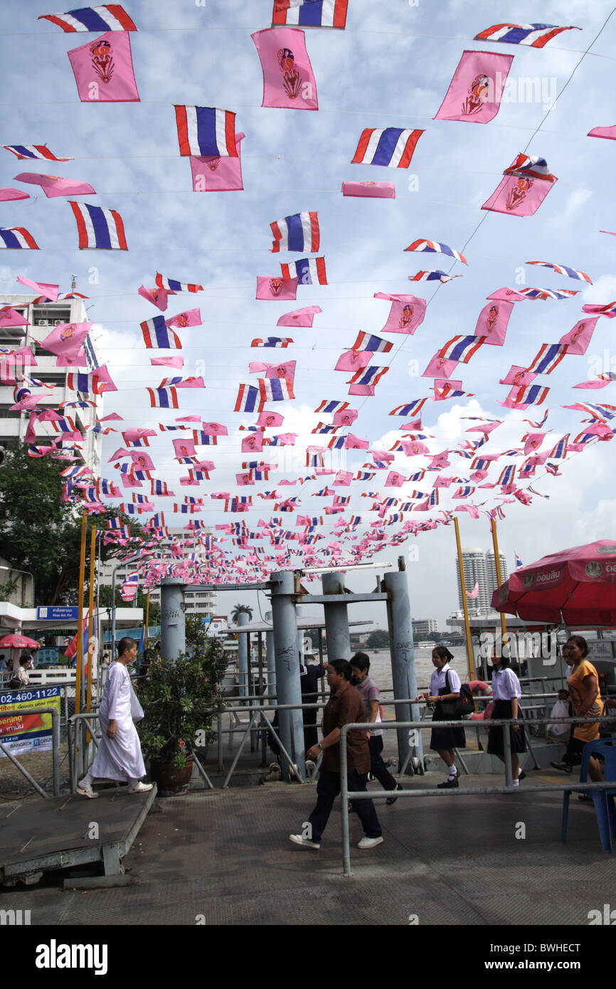 Thai flags decoration at Siriraj pier , bangkok , Thailand Stock Photo ...