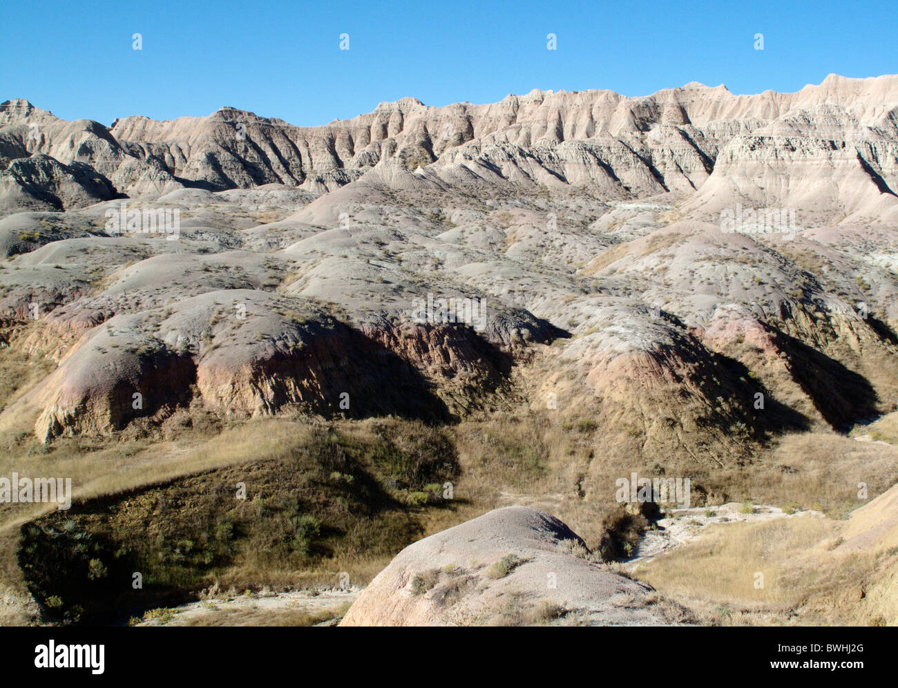 Rock formations caused by erosion in the Badlands National Park in ...