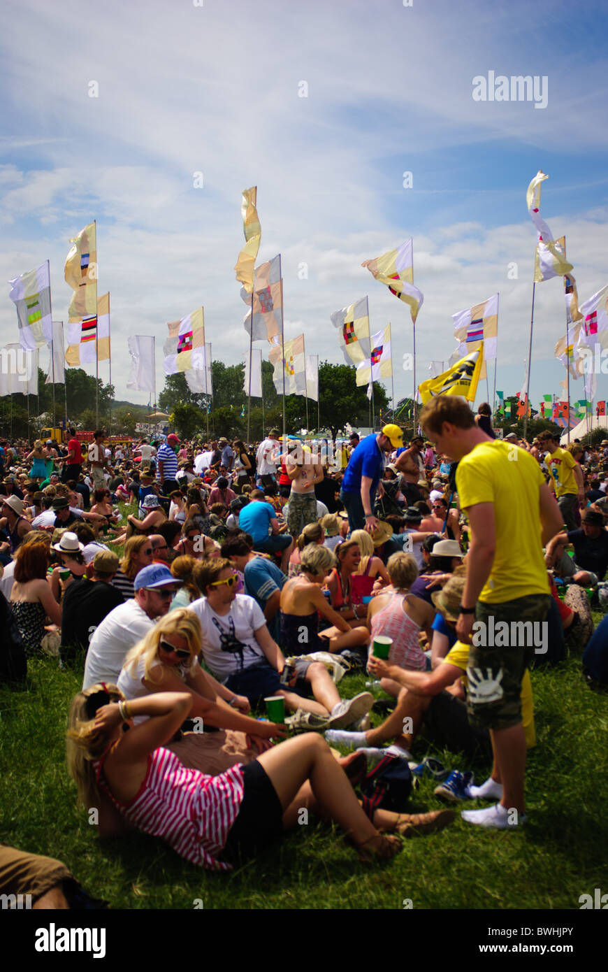 Flags and crowds at Glastonbury festival 2010 Stock Photo - Alamy