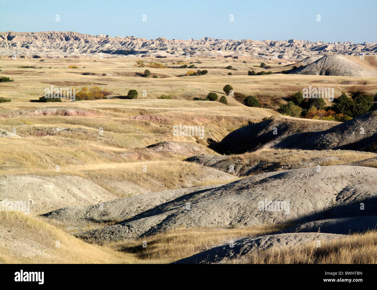 Rock formations caused by erosion in the Badlands National Park in ...
