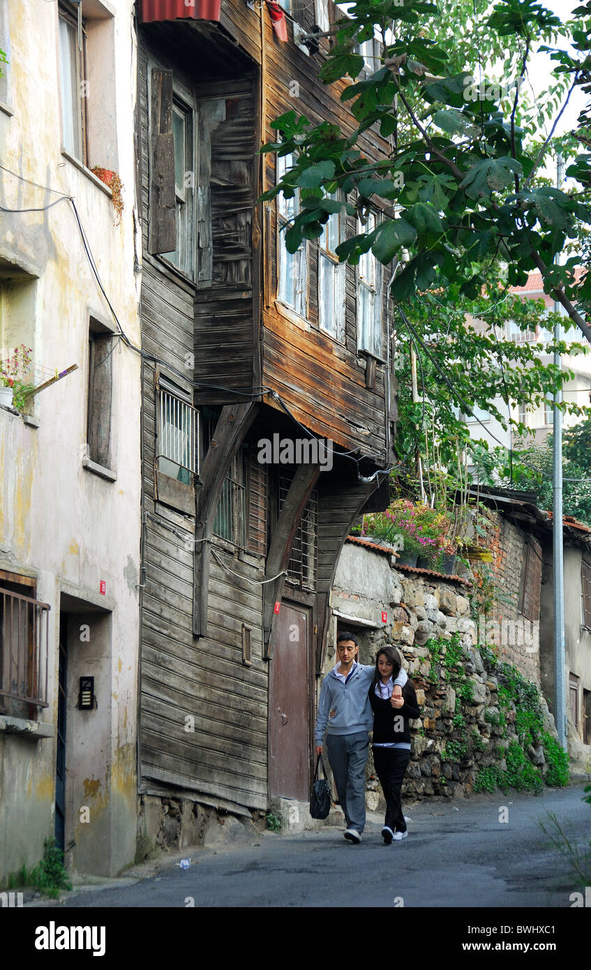 ISTANBUL, TURKEY. A young Turkish couple walking along a street in the ...