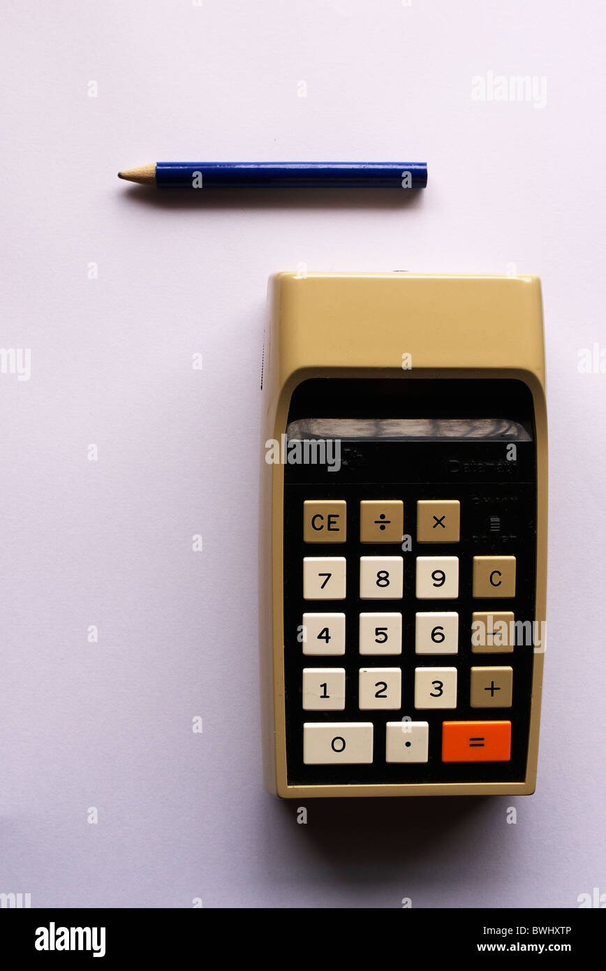 The first calculator with pencil Stock Photo - Alamy