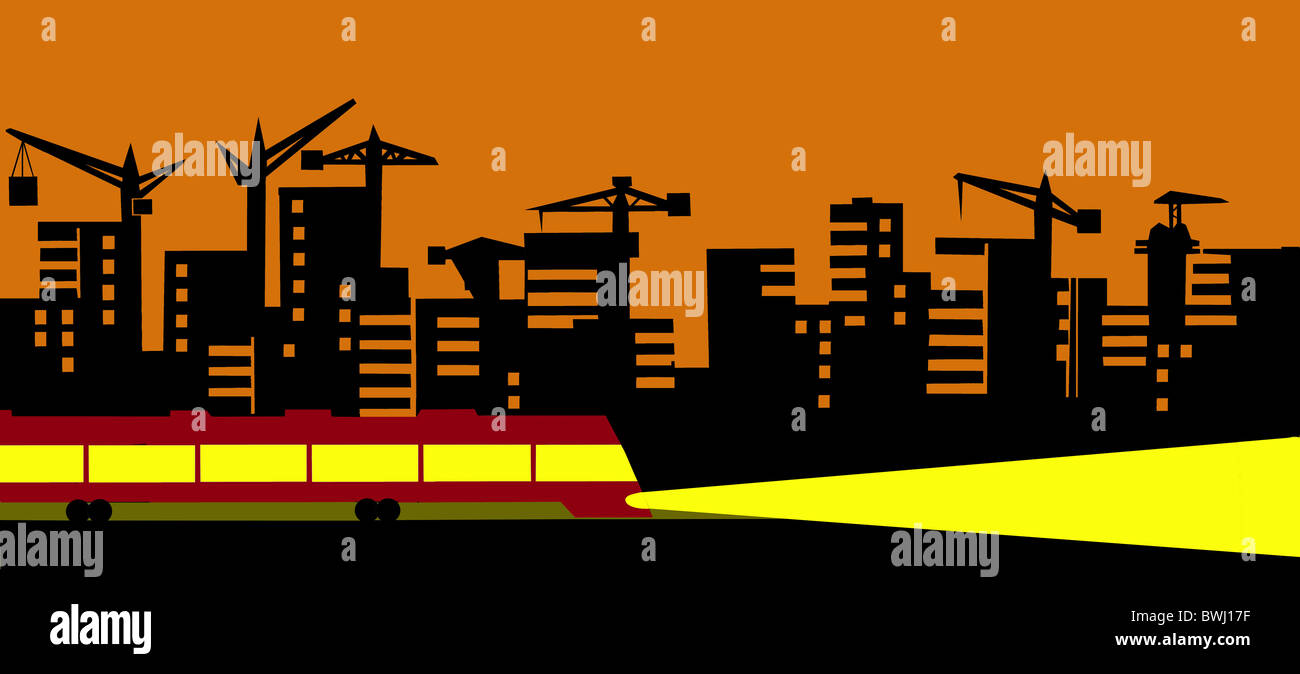 vector illustration of the evening city Stock Photo - Alamy