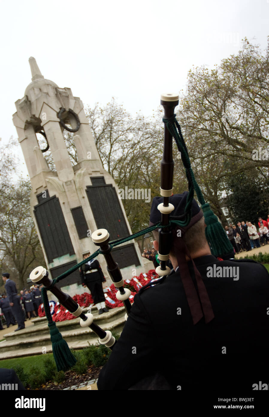 Bagpipes played during remembrance day , Central Park ,East Ham, London ... Bagpipes played during remembrance day , Central Park ,East Ham, London ...