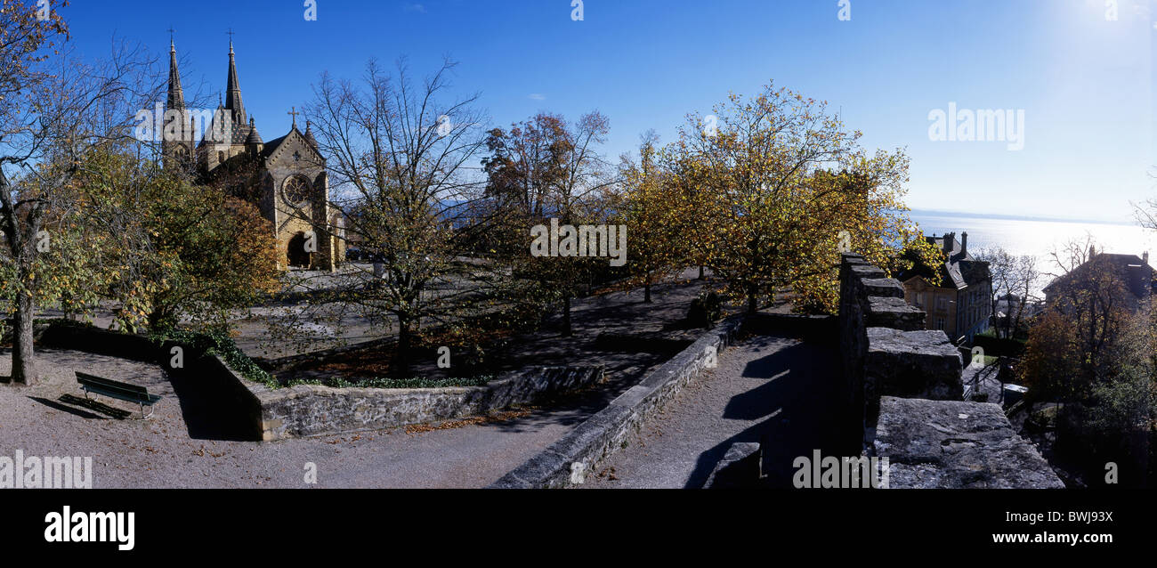 Neuchatel town city of Neuenburg Collégiale Collegiale church monastery ...