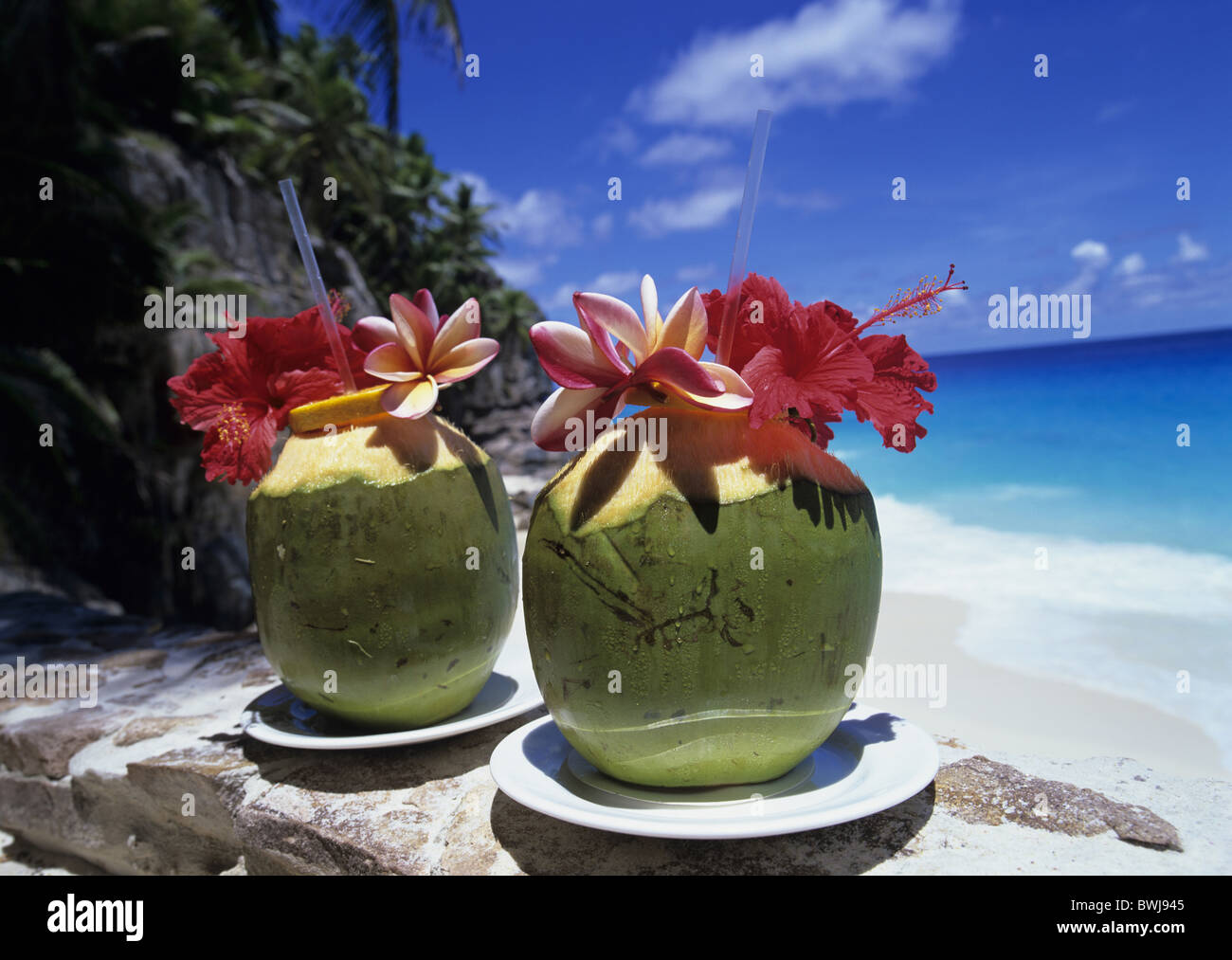 Seychelles coconut drinks hi-res stock photography and images - Alamy