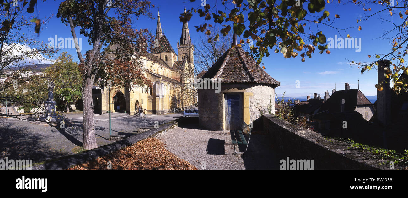 Neuchatel town city of Neuenburg Collégiale Collegiale church monastery ...