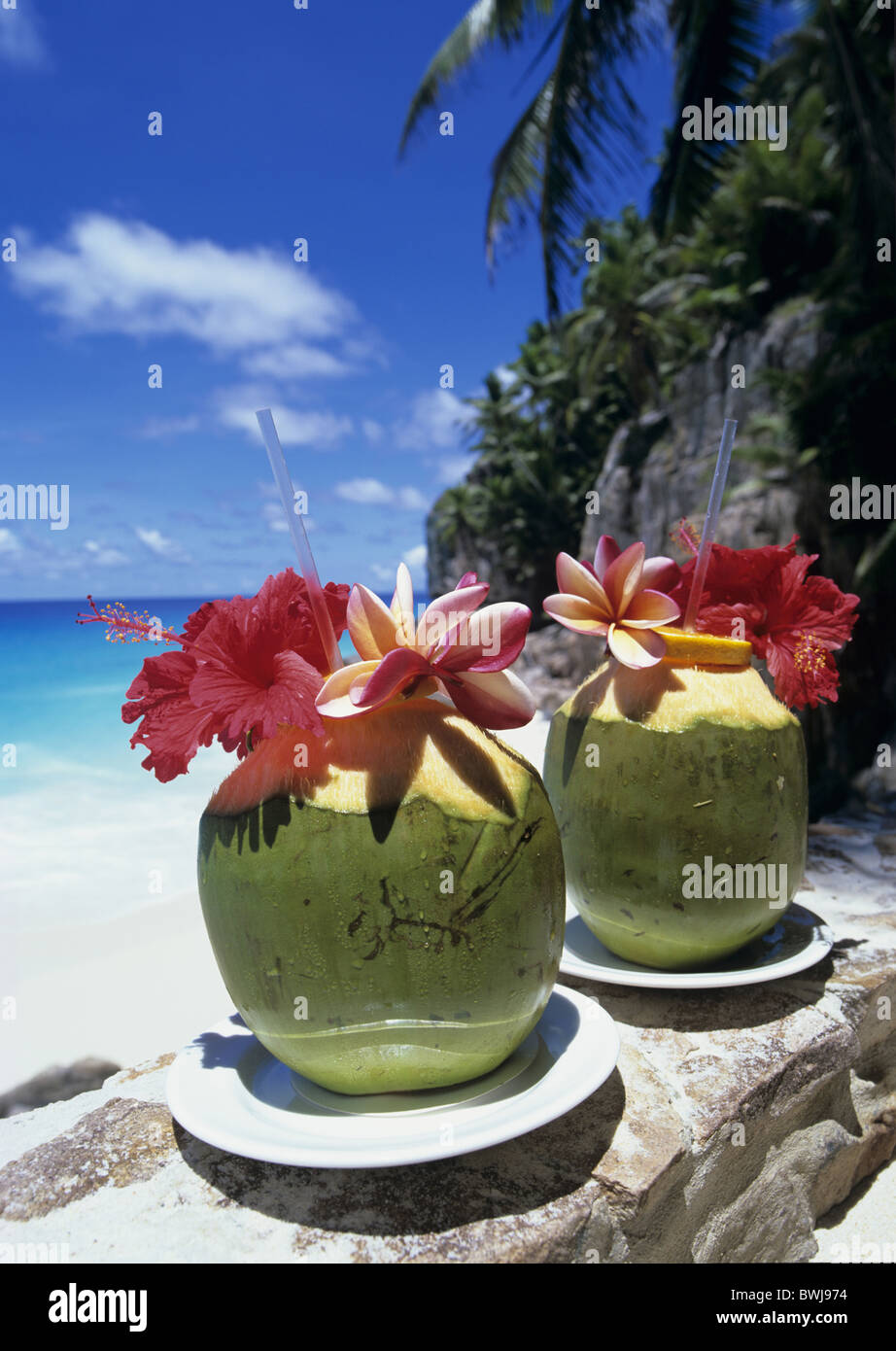 Seychelles coconut drinks hi-res stock photography and images - Alamy