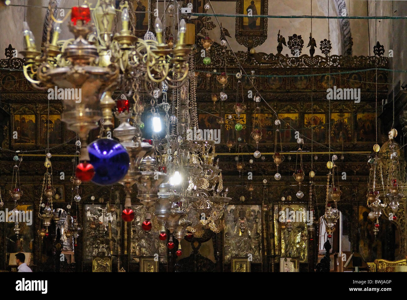 A vue inside the Church of the Nativity, Bethlehem, Israel Stock Photo ...