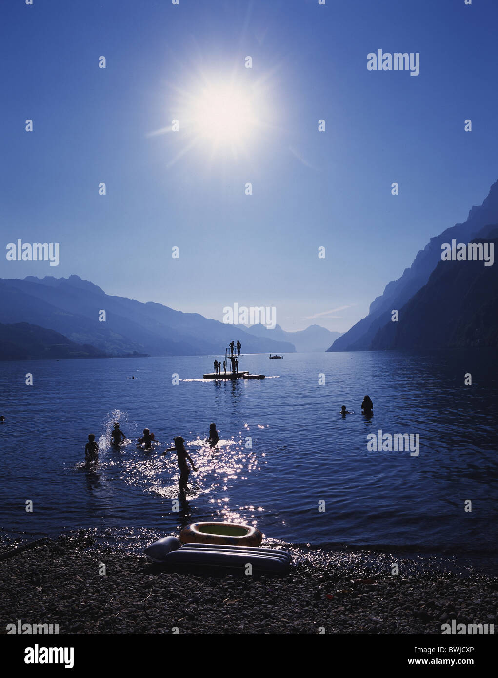 lido Walensee Walenstadt seaside Resort shore bathing lake beach ...