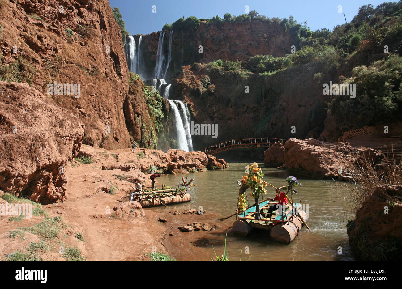 Ouzoud waterfall raft Boat rock cliff Morocco Africa North Africa Stock ...