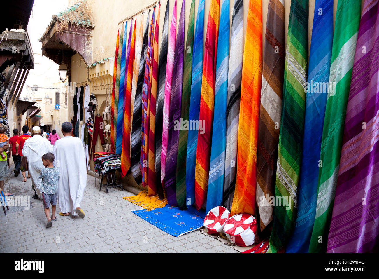 Shops and stores in the Medina, old city of Fes, Morocco Stock Photo ...