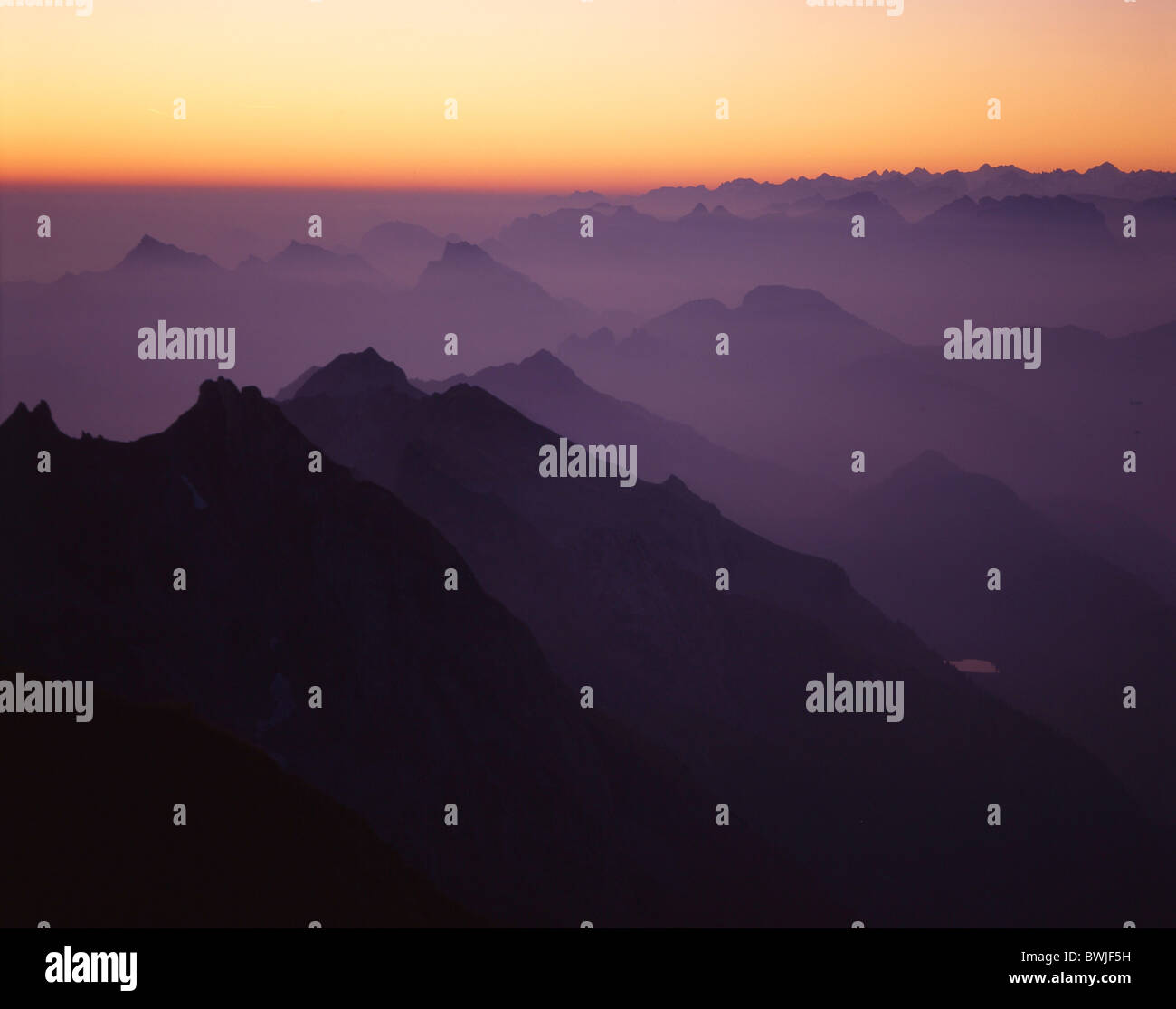 scenery landscape mountains silhouettes Alps Alpstein Toggenburg ...