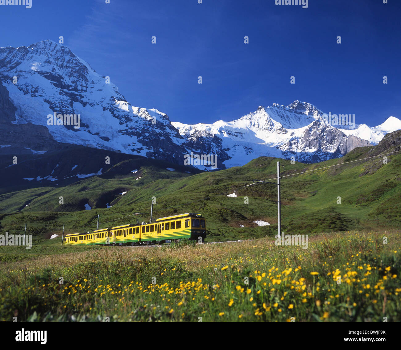 Wengeneralp railway scenery landscape railway Eiger Monch mountains ...