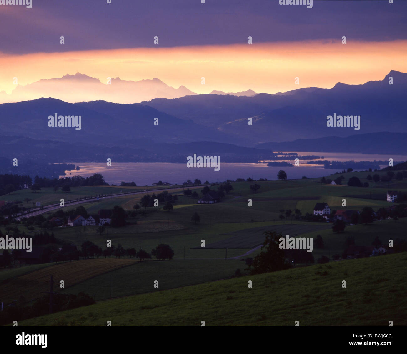 Lake Zurich overview scenery landscape Alpstein Rickenpass mountains ...