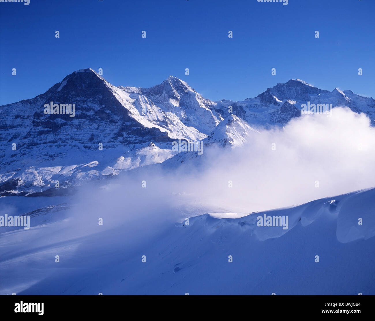 scenery landscape Eiger Monch Jungfrau mountains Alps winter snow ...
