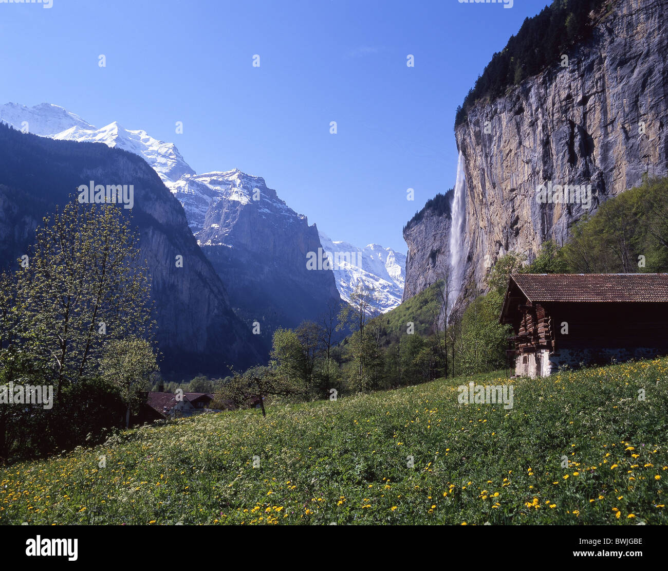 scenery landscape mountains Alps Staubbachfall waterfall rock ...