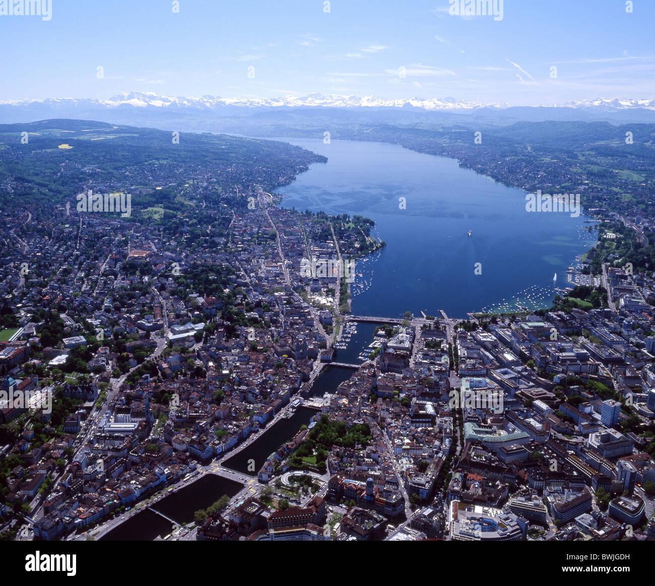 Zurich town city aerial view aerial photo Lake Zurich scenery landscape ...