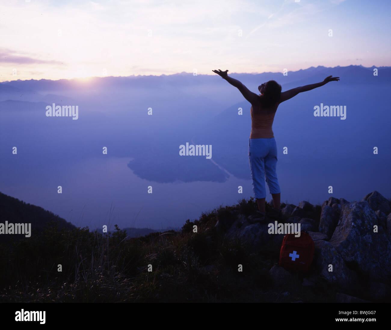woman standing freedom liberty enjoying view mood panorama smoke ...