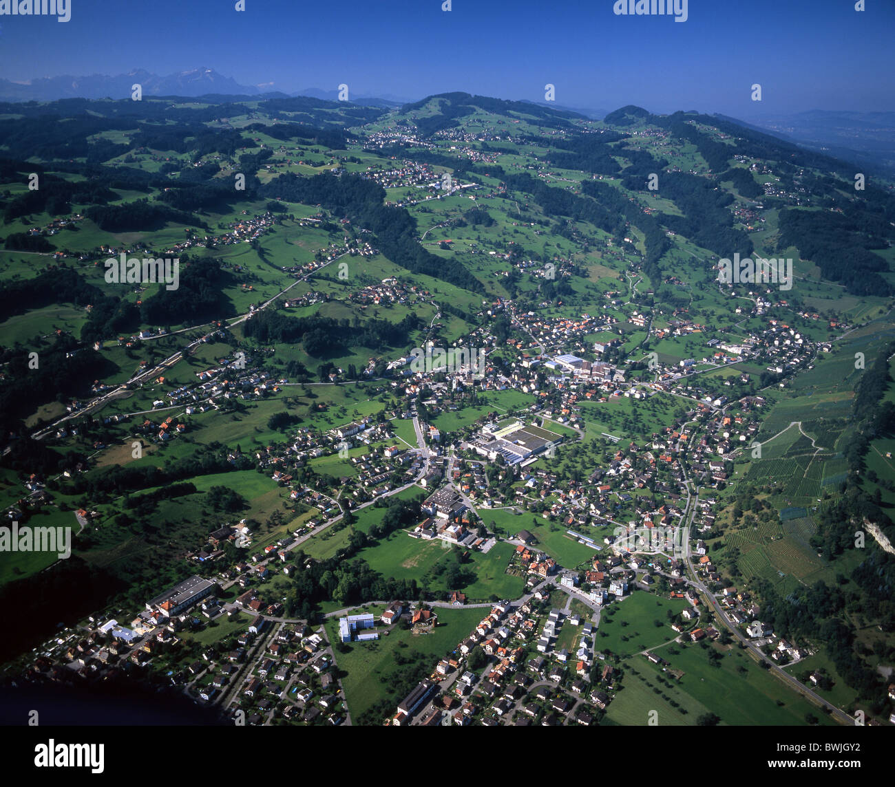 scenery landscape Thal canton St Gallen Appenzell Santis aerial view ...