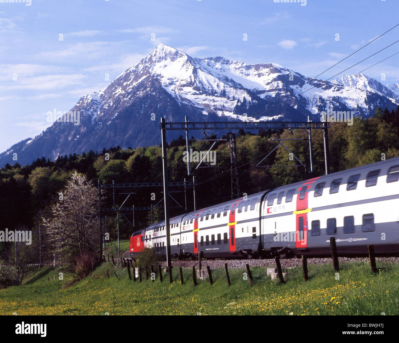 SBB double decker railway train railroad traffic Niesen mountain ...