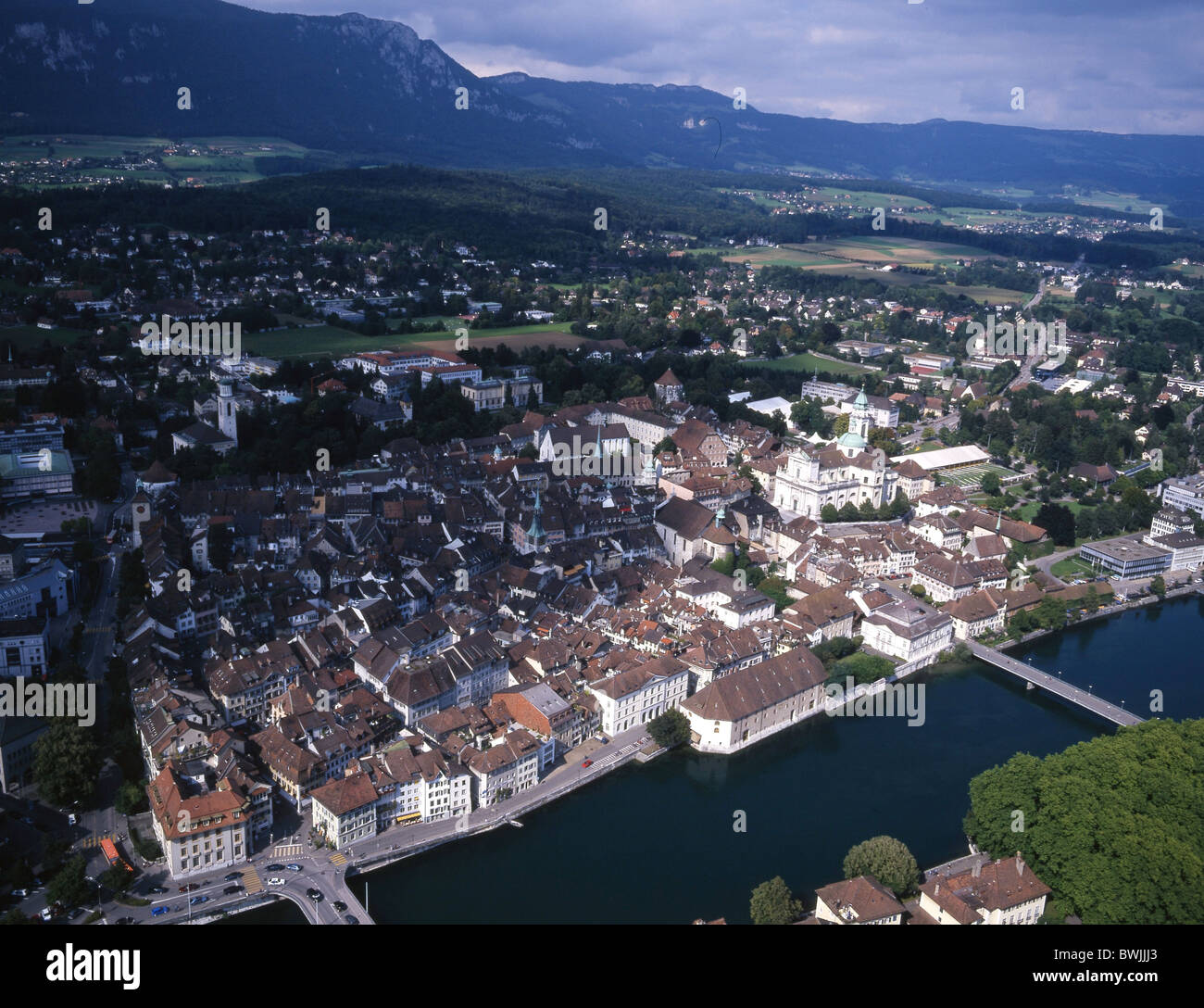 town city of Solothurn overview Old Town river Aare scenery landscape ...