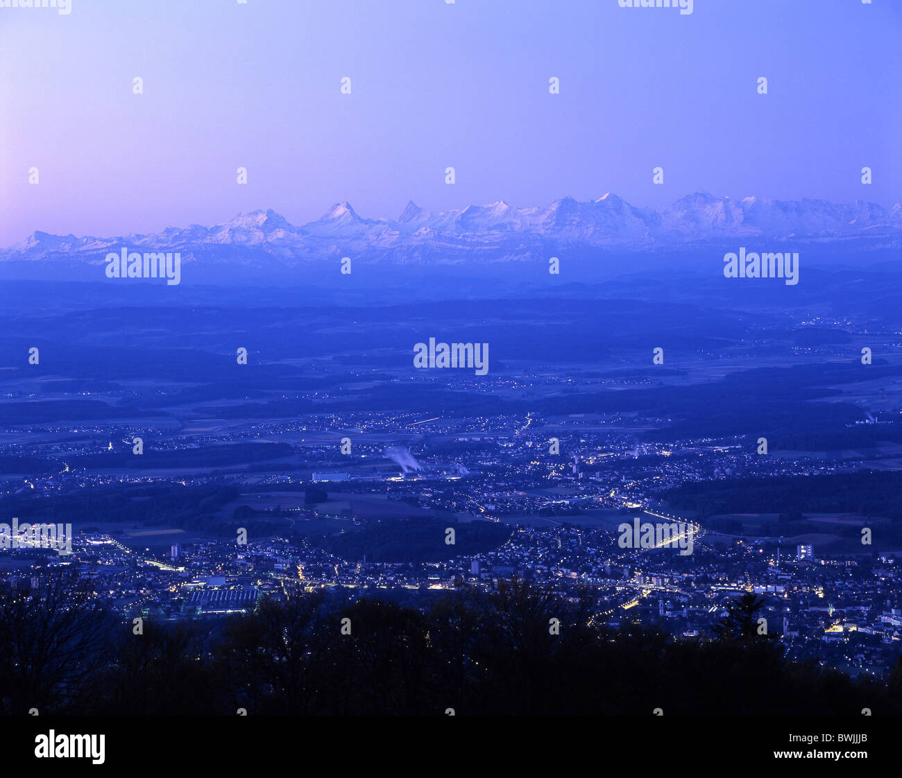 from Weissenstein Solothurn Jura at night night dusk twilight scenery ...