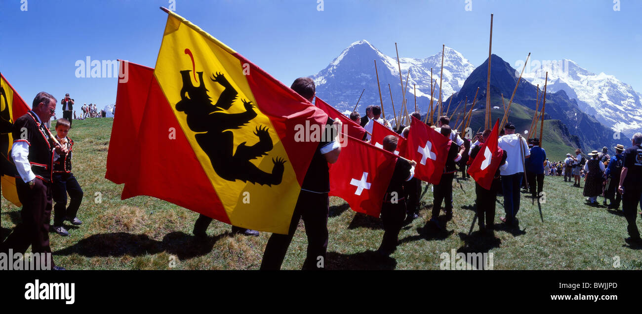 Jungfrau area alpine party Mannlichen flag throwing alphorn folklore ...