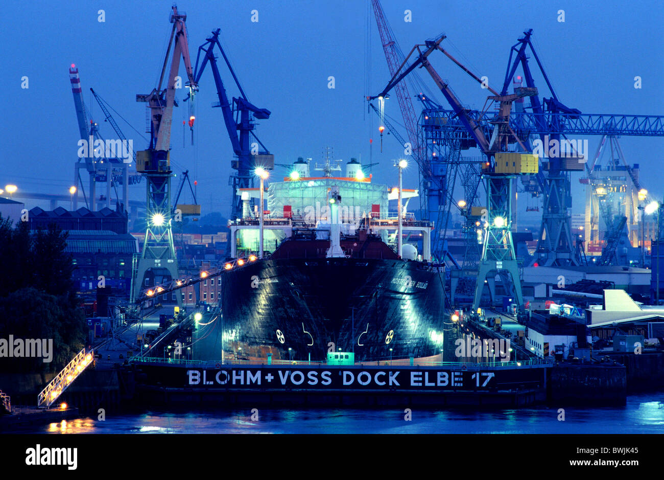 Europe, Germany, Hamburg, Blohm & Voss shipyard and dry-dock Elbe 17 ...