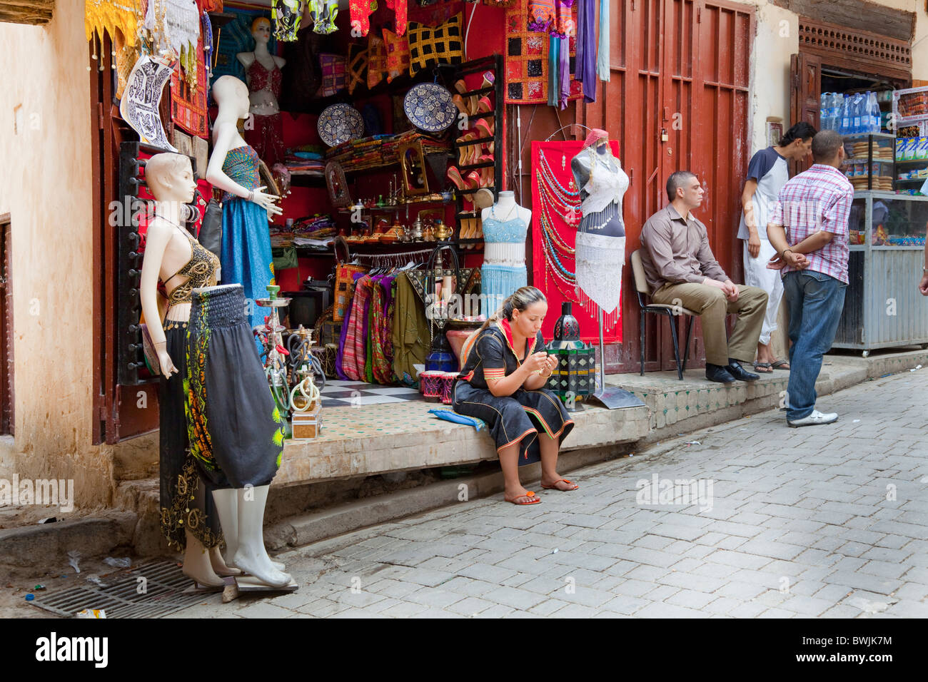 Shops and stores in the Medina, old city of Fes, Morocco Stock Photo ...