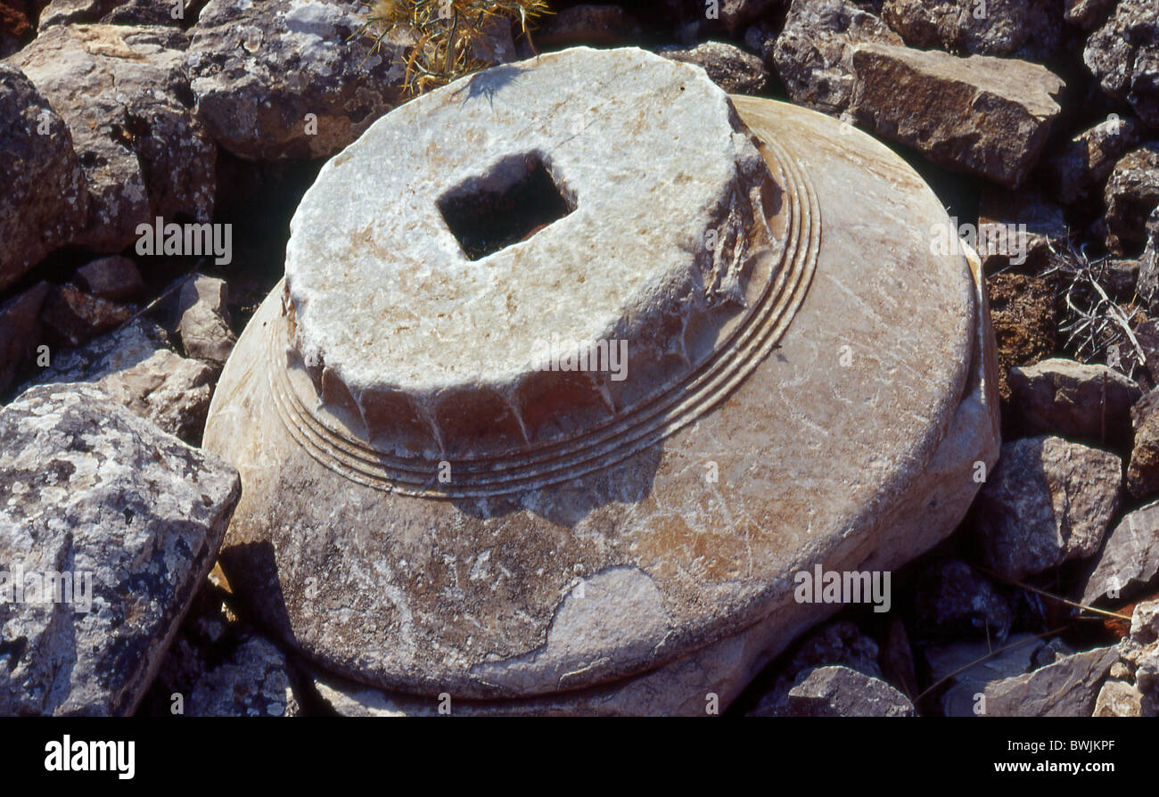 a piece of marble base of a column of an ancient Greek Temple Stock ...