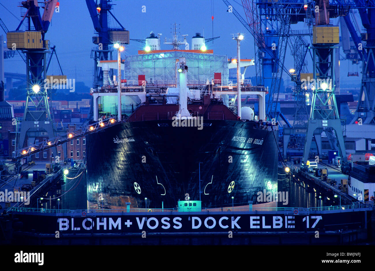 Europe, Germany, Hamburg, Blohm & Voss shipyard and dry-dock Elbe 17 ...