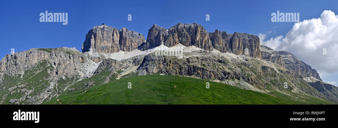 The mountain range Gruppo del Sella / Sella Group in the Dolomites ...