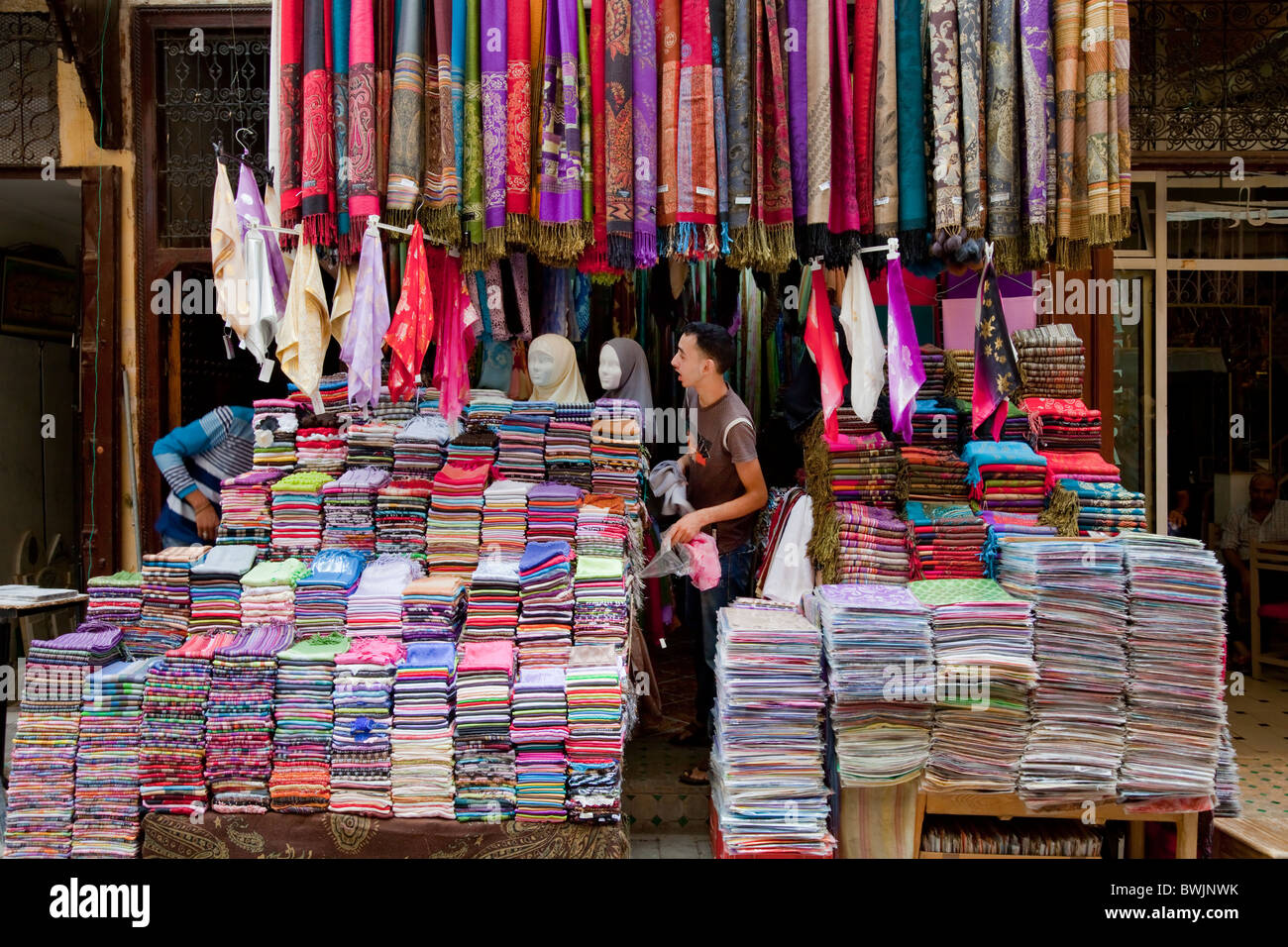 Shops and stores in the Medina, old city of Fes, Morocco Stock Photo ...