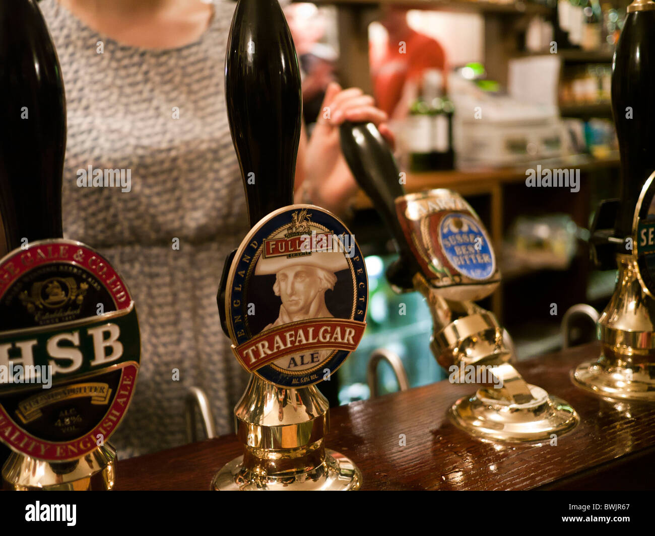 A selection of ales in a pub in Britain Stock Photo - Alamy