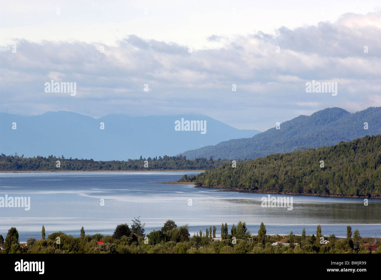 Canal Puyuhuapi scenery body of water lake mountains Puyuhuapi Aisen ...
